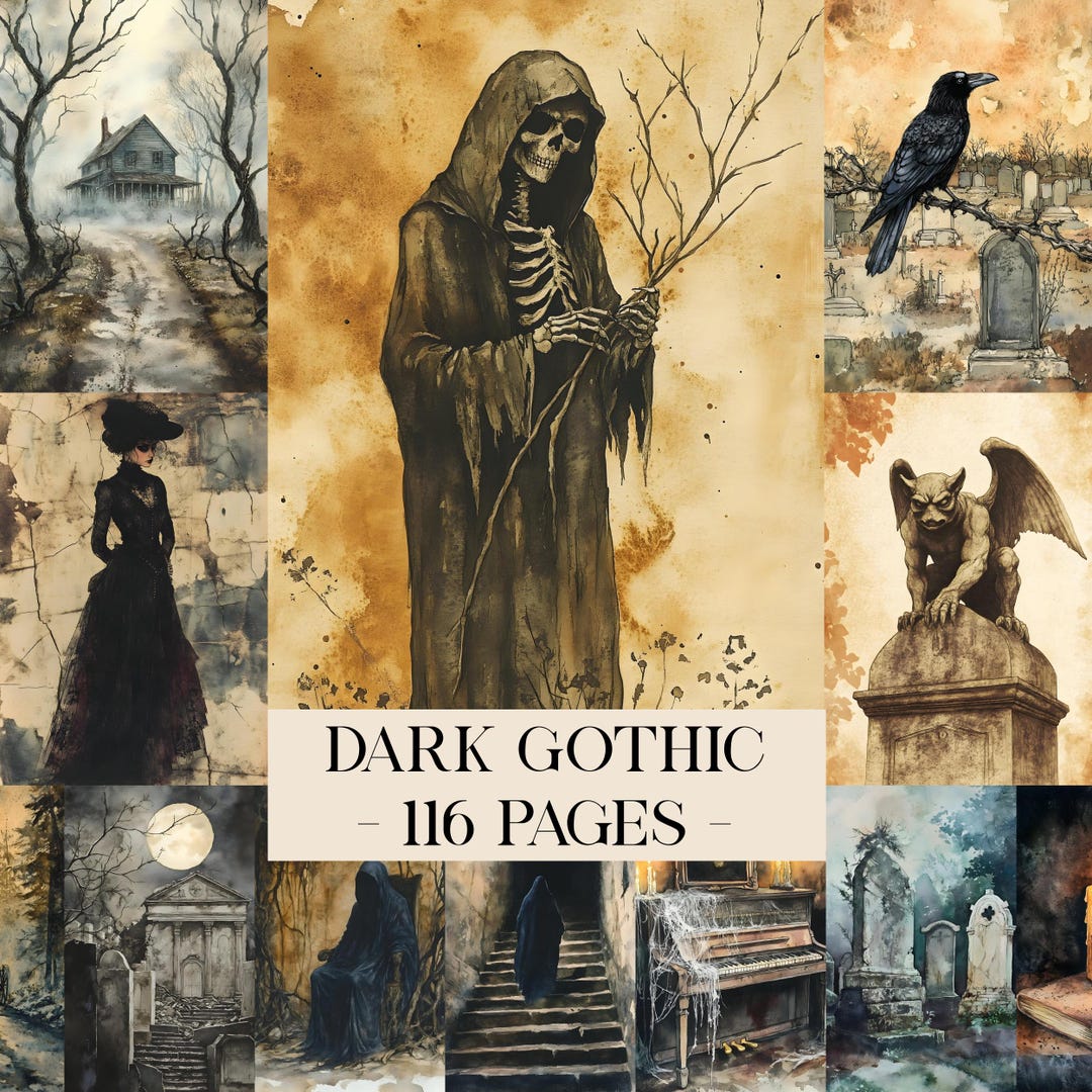 Dark Gothic Junk Journal Kit, Digital Scrapbook Papers, Spooky Collage ...