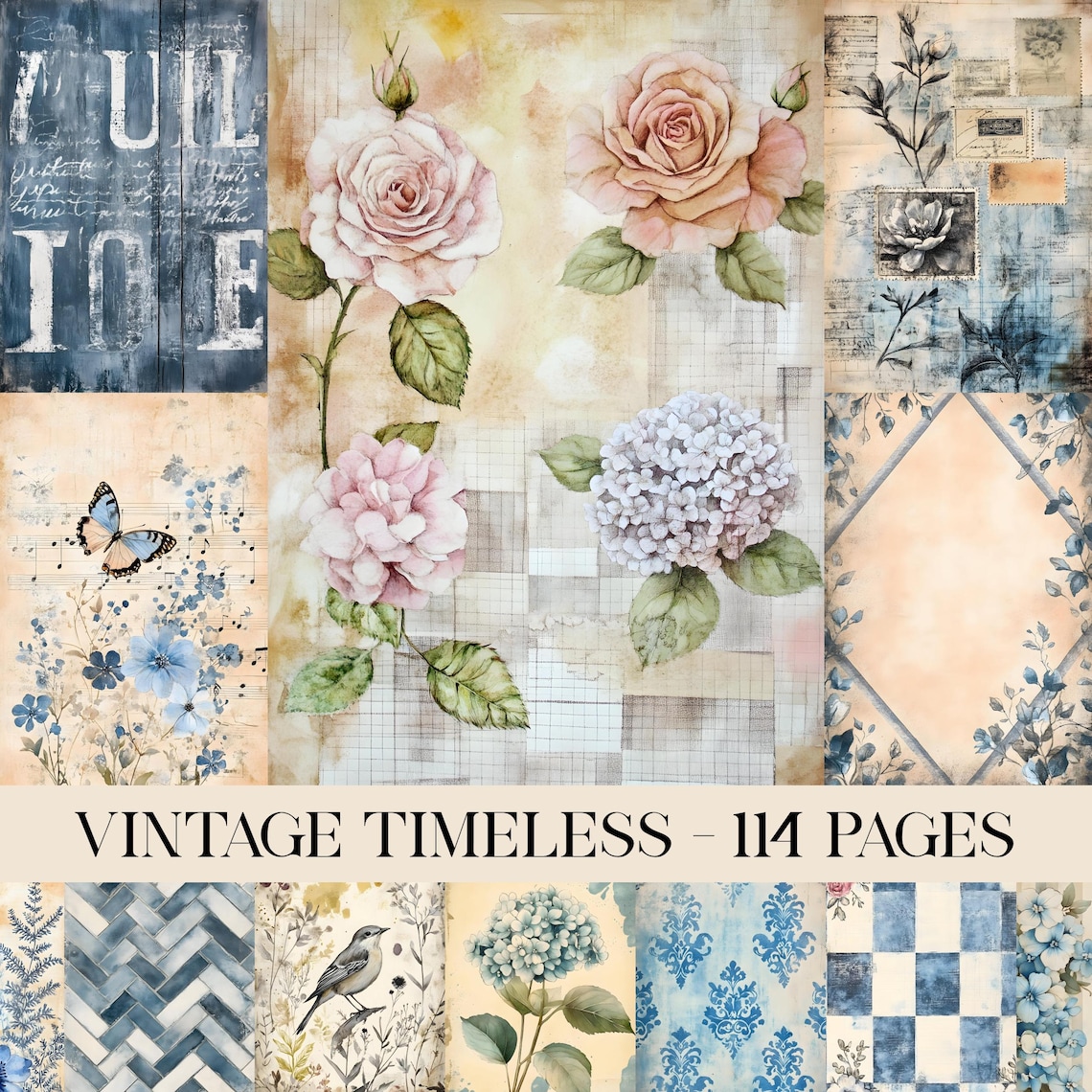 Vintage Timeless Filler Pages, Scrapbook Junk Journal Pages Wall Art ...
