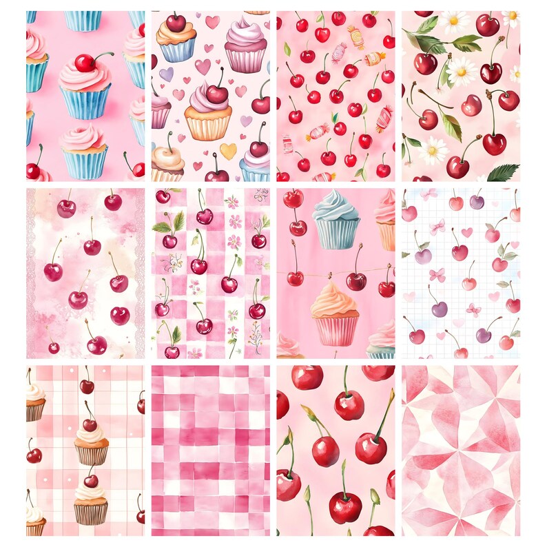 Cherry Digital Papers, Pink Cherry Paper, Coquette Cherry Design ...