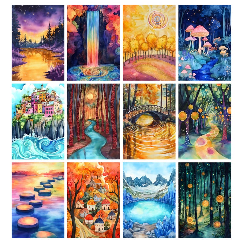 Whimsical Landscape Backgrounds, Digital Download Paper Set, Whimsical ...