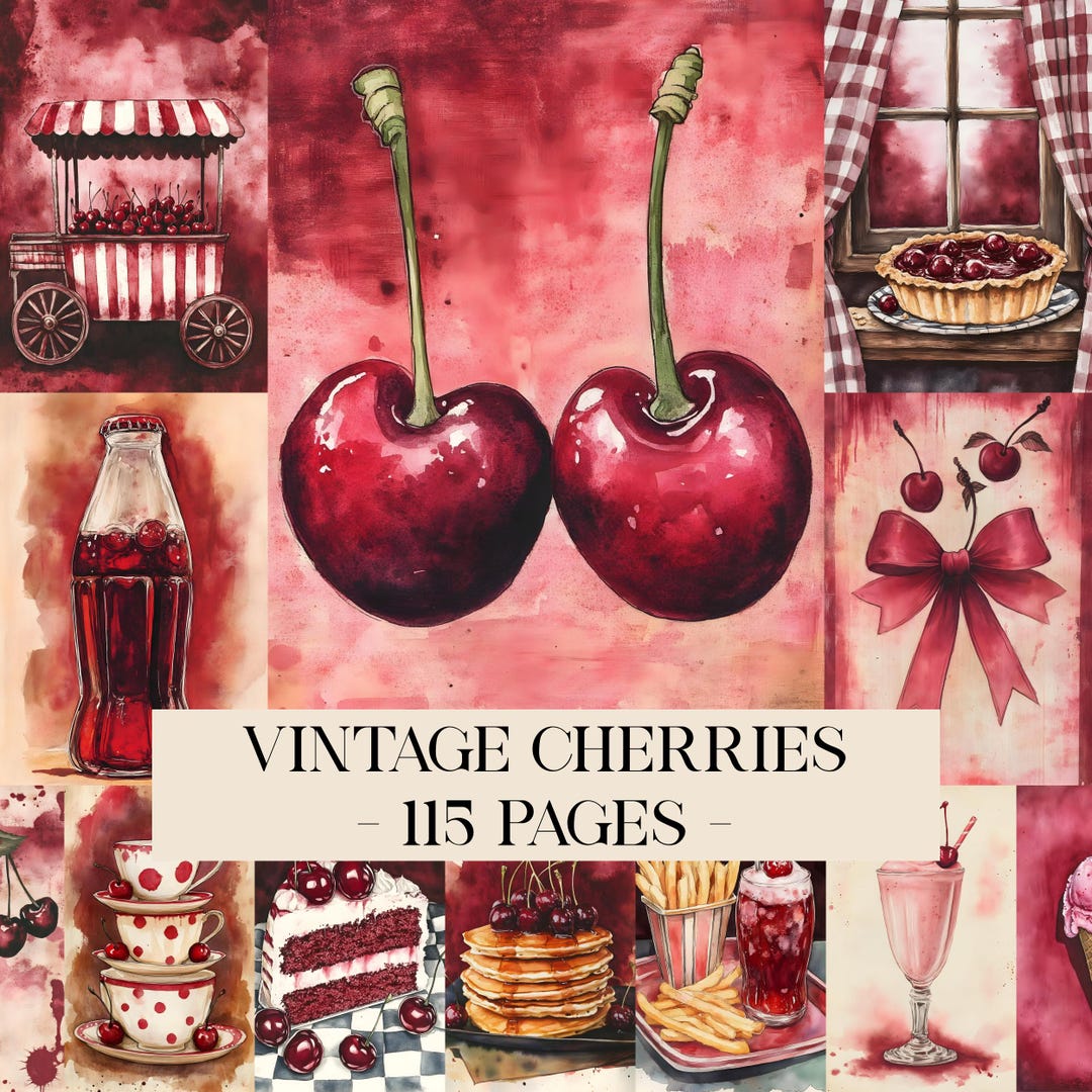 Cherry Junk Journal, Vintage Cherries, Retro, Cherry Journal Pages ...