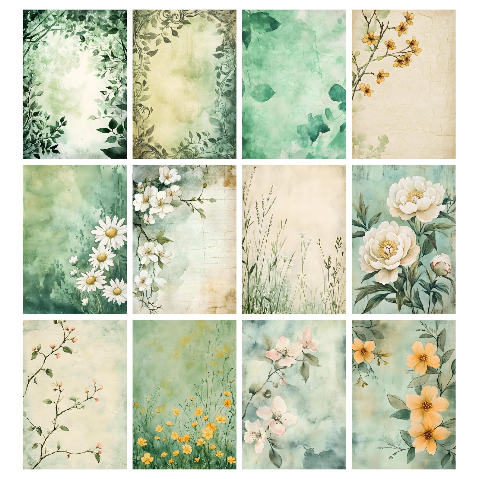 Spring Green Printable Paper Pack Grungy Gothic Digital Download Junk ...