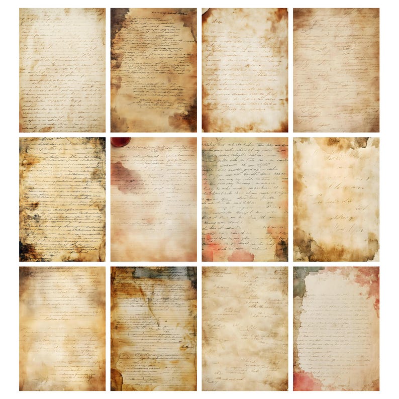 Vintage Handwriting Digital Papers, Script Handwriting Junk Journal ...