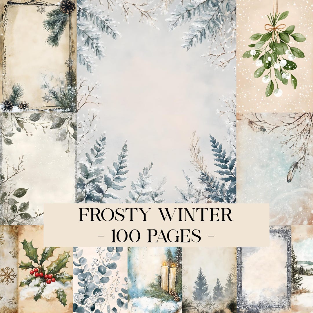 Winter Junk Journal Pages, Winter Pages, Winter Digital Papers, Blue ...