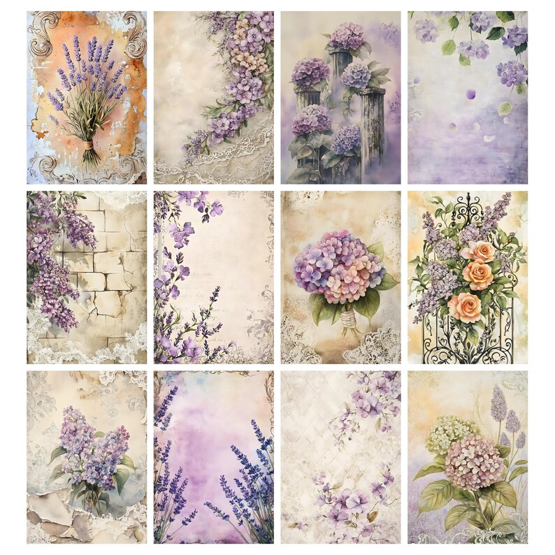 Vintage Lilac Junk Journal Pages, Floral Lace Journal, Lavender Flowers ...