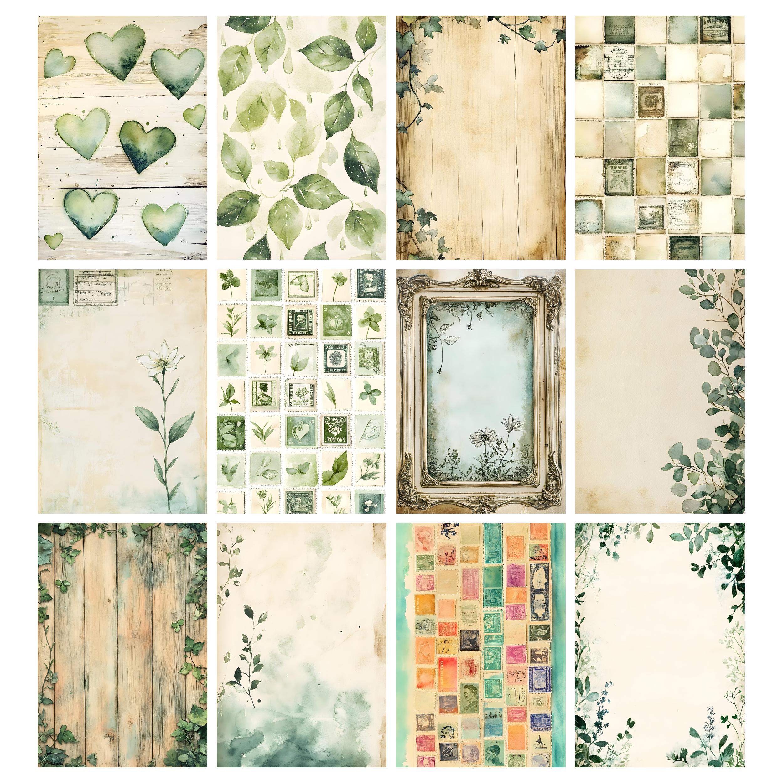 Creamy Sage Green Junk Journal Filler Pages, Abstract, Polka Dots ...