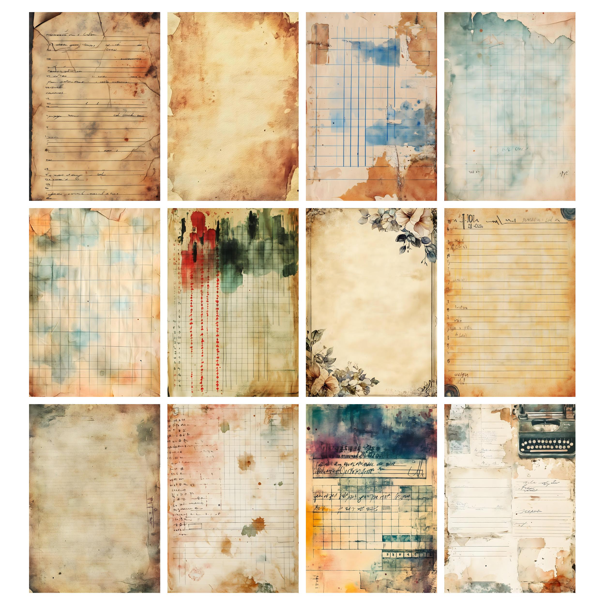 Blank Notebook Paper Junk Journal, Vintage Old Printable Ephemera, Aged ...