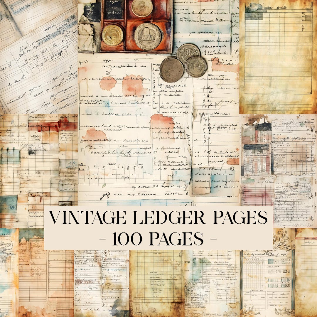 Vintage Ledger Pages, Printable Antique Junk Journal Pages, Digital ...