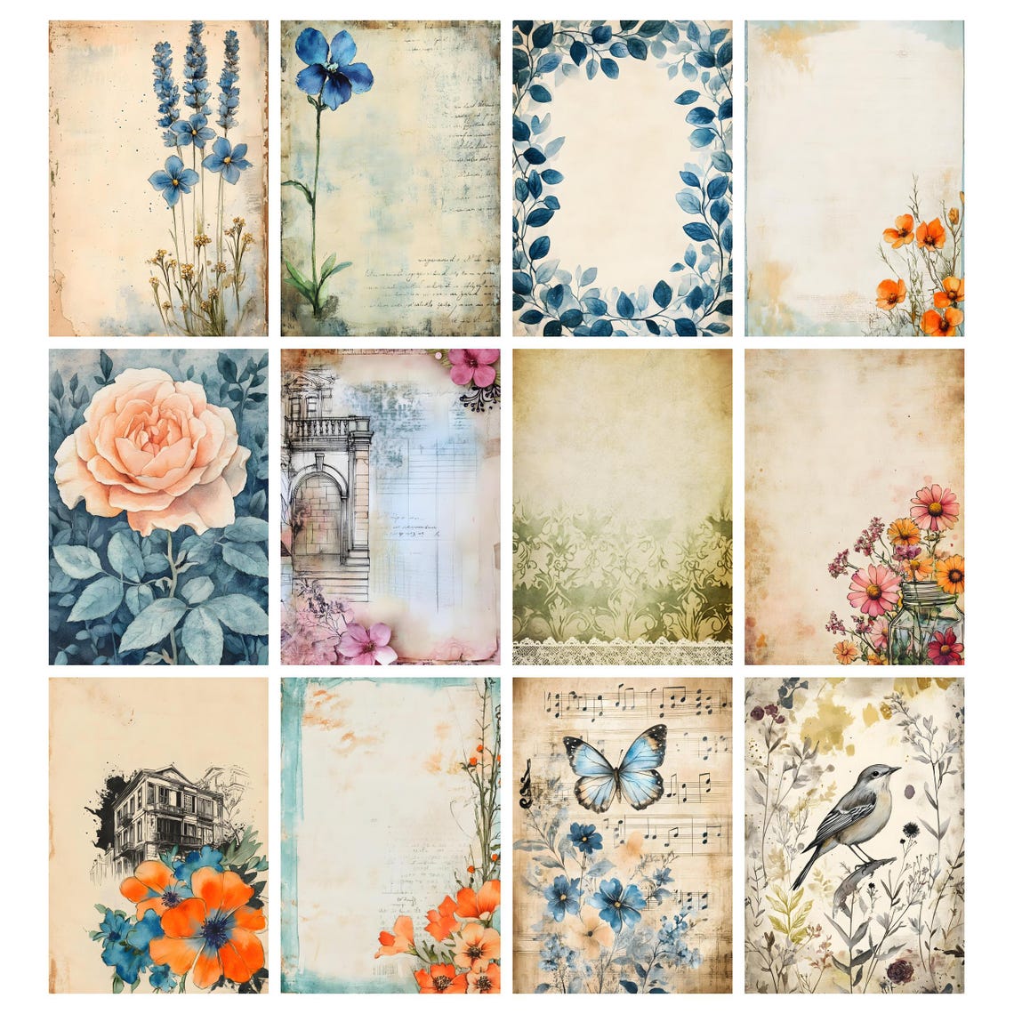 Vintage Timeless Filler Pages, Scrapbook Junk Journal Pages Wall Art ...