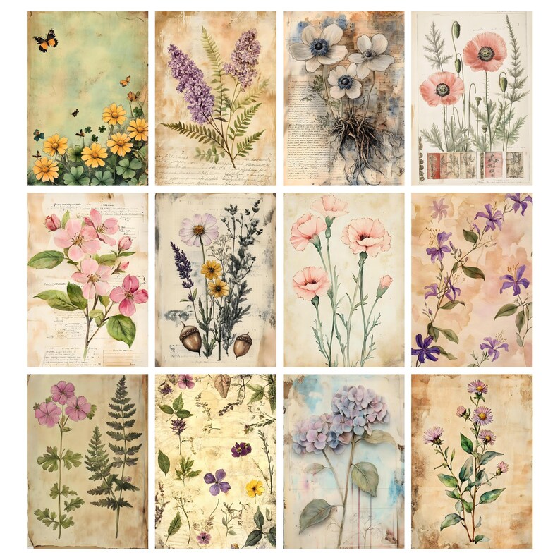 Botanical Flowers Junk Journal Printable Pages, Junk Journal Kit ...