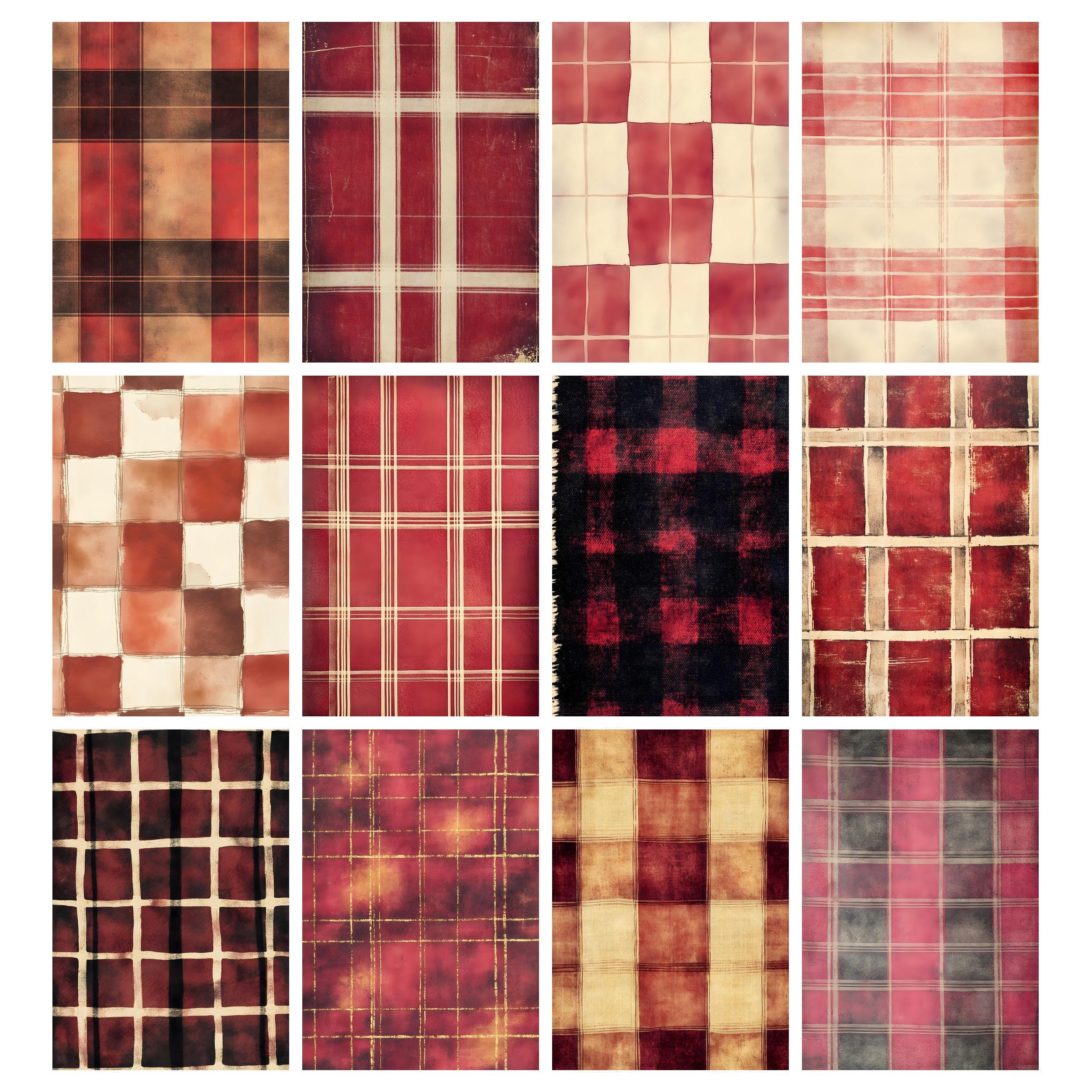 Vintage Red Plaid Junk Journal Pages, Tartan Digital Papers, Plaid ...