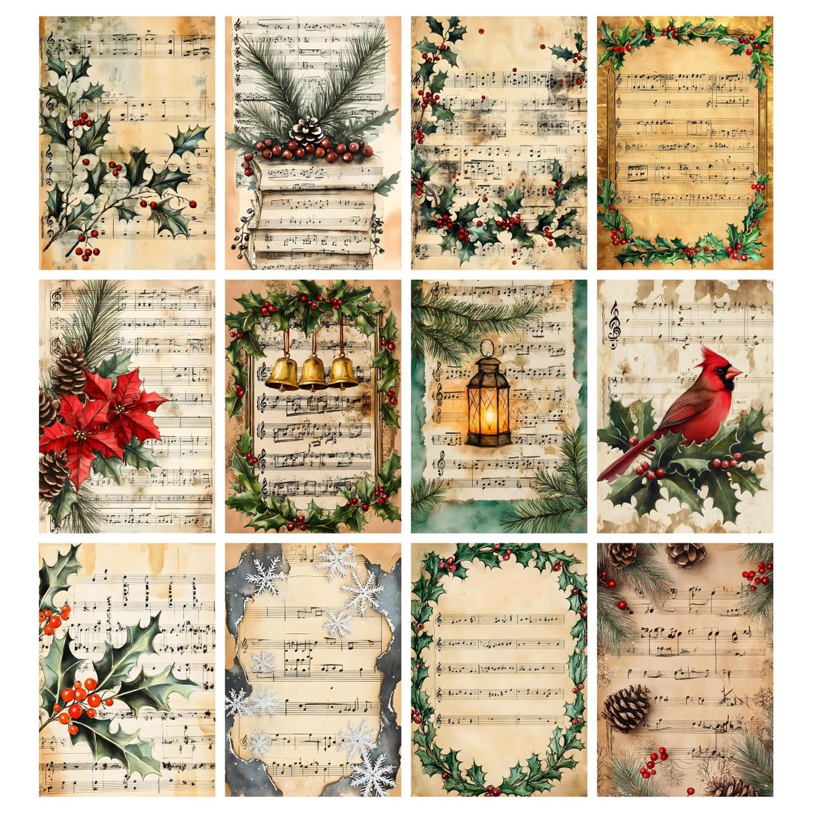 Christmas Music Script Digital Paper Music Sheet, Antique Victorian ...