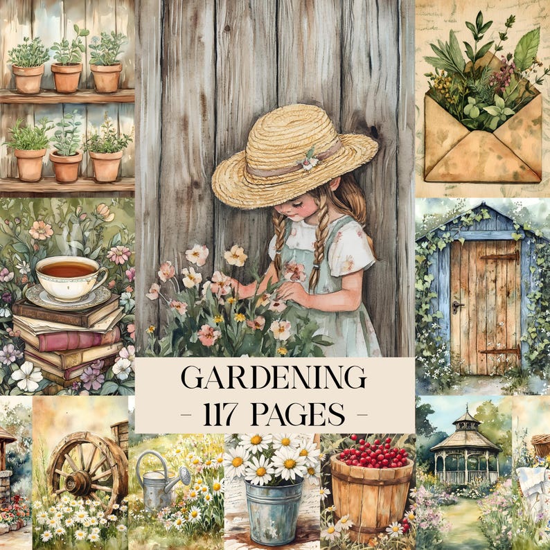 Gardening Cottage Scrapbook Junk Journal Pages, Digital Printable ...