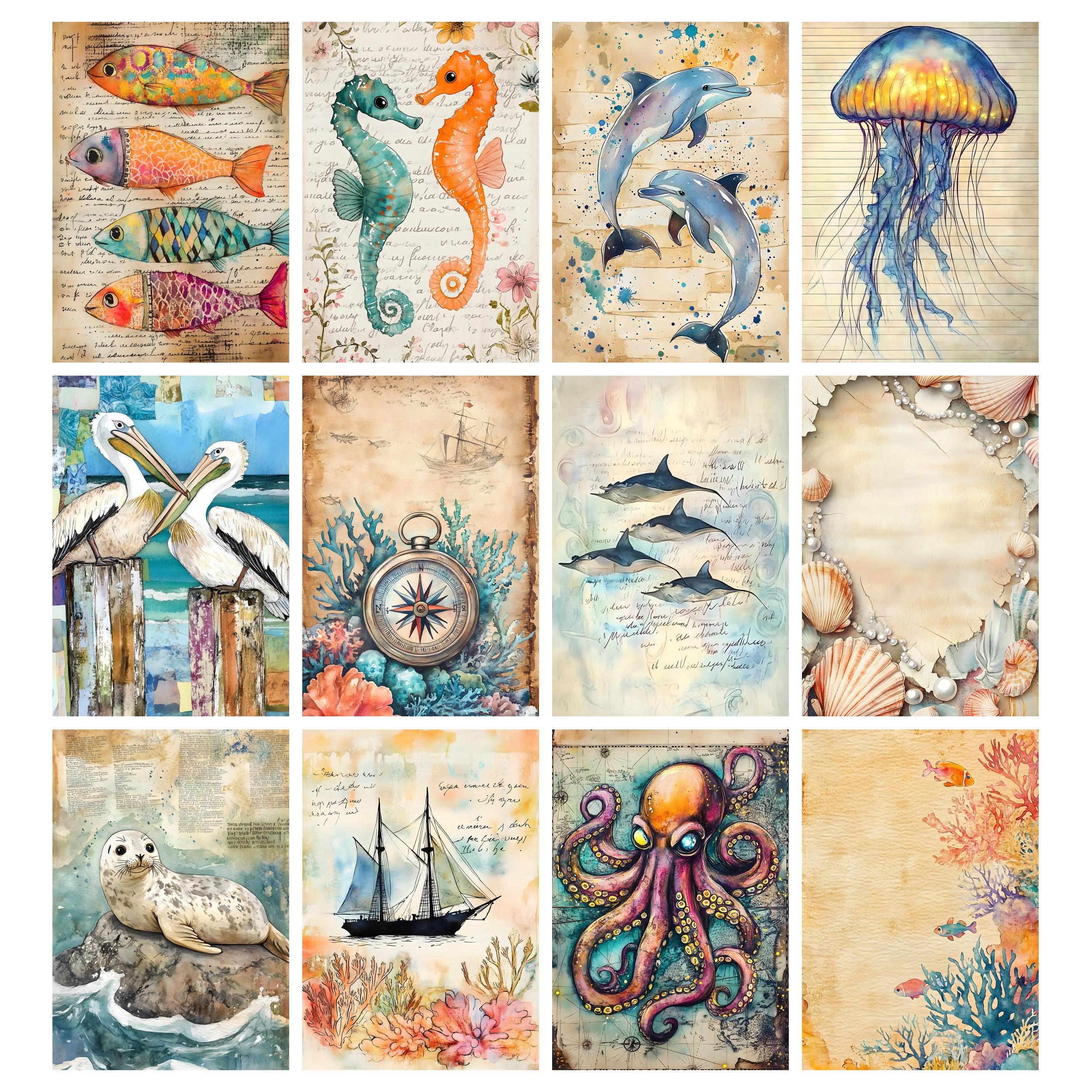 Whimsical Ocean Junk Journal Pages, Vibrant Sea Life Printable Papers ...
