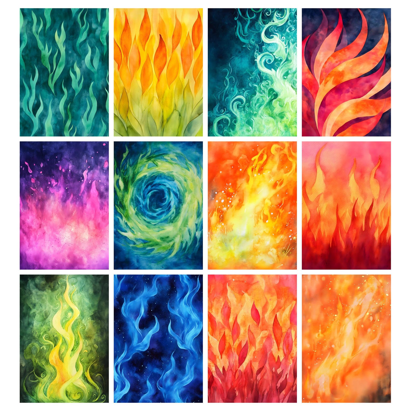 Neon Fire Background, Flaming Background, Fire Digital Papers, Burning ...