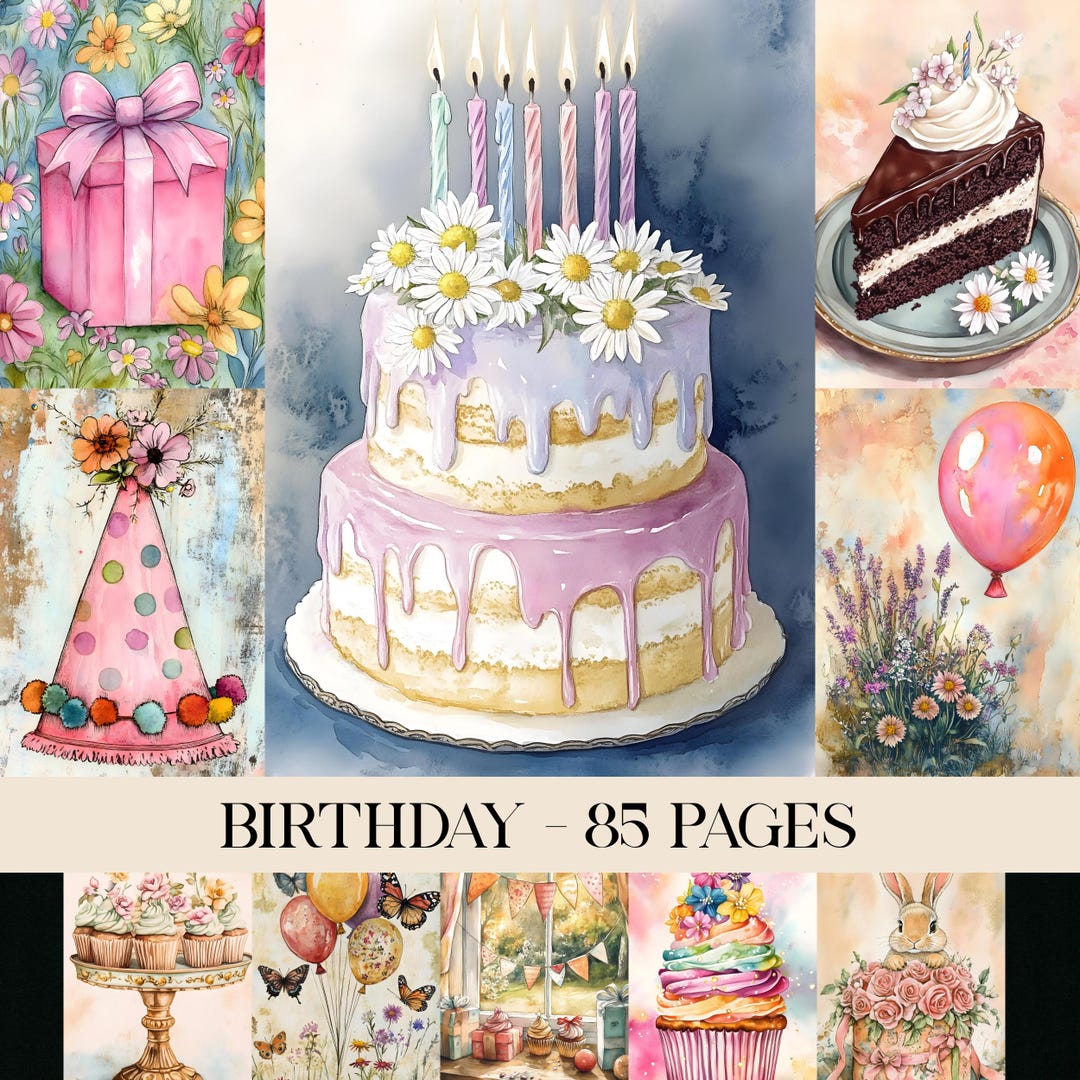 Birthday Junk Journal Pages, Birthday Ephemera, Cake Pages, Party ...