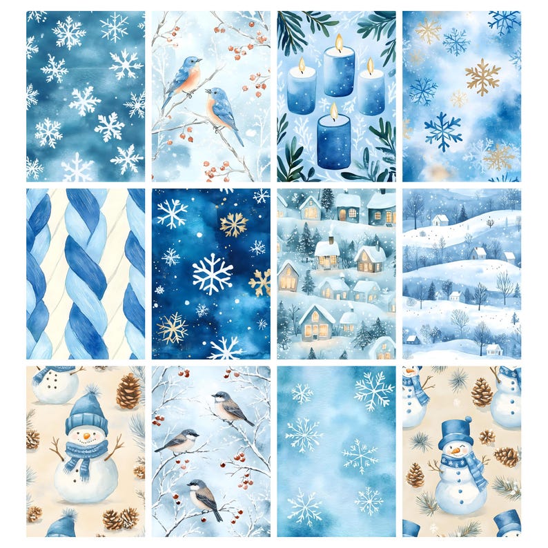 Snowy Day Digital Paper, Winter Cozy Christmas Patterns, Snowflakes ...