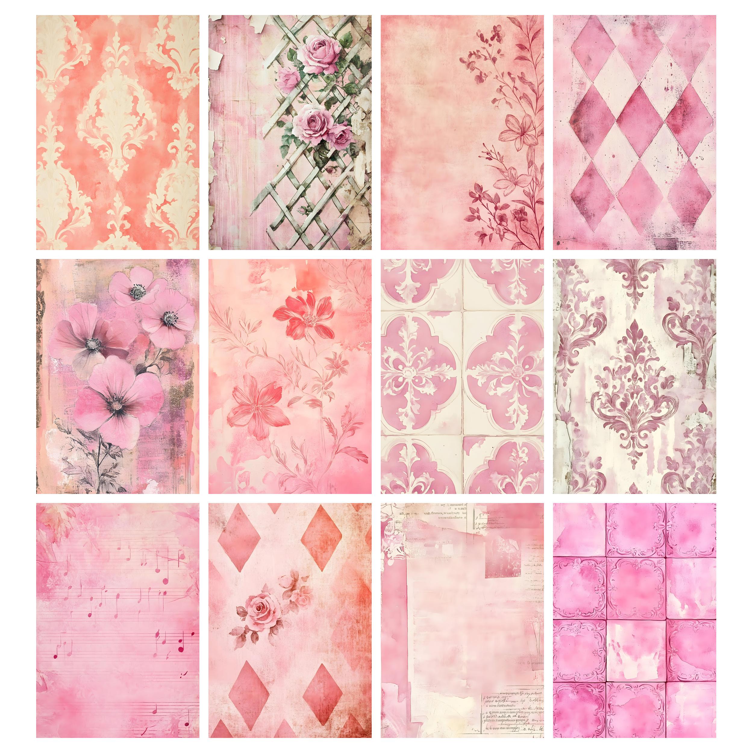 Vintage Pink Paper Printable Set, Pink Notebook Papers, Shabby Chic ...