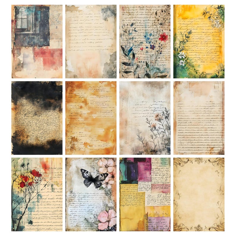 Vintage Script Printable Paper Pack Pretty Grungy Collage Distress Old ...