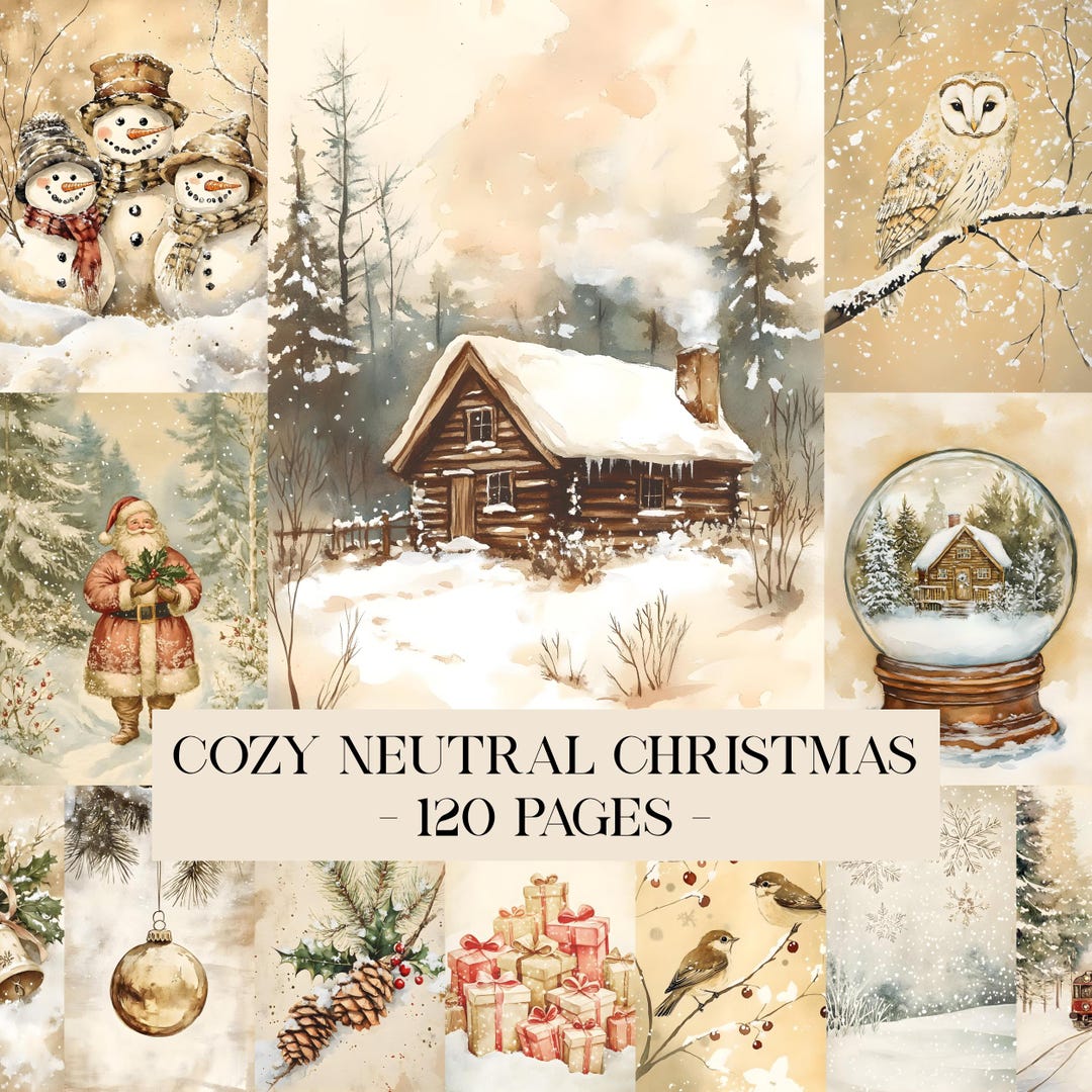 Neutral Christmas Digital Paper Set, Beige Winter Backgrounds, Cozy ...