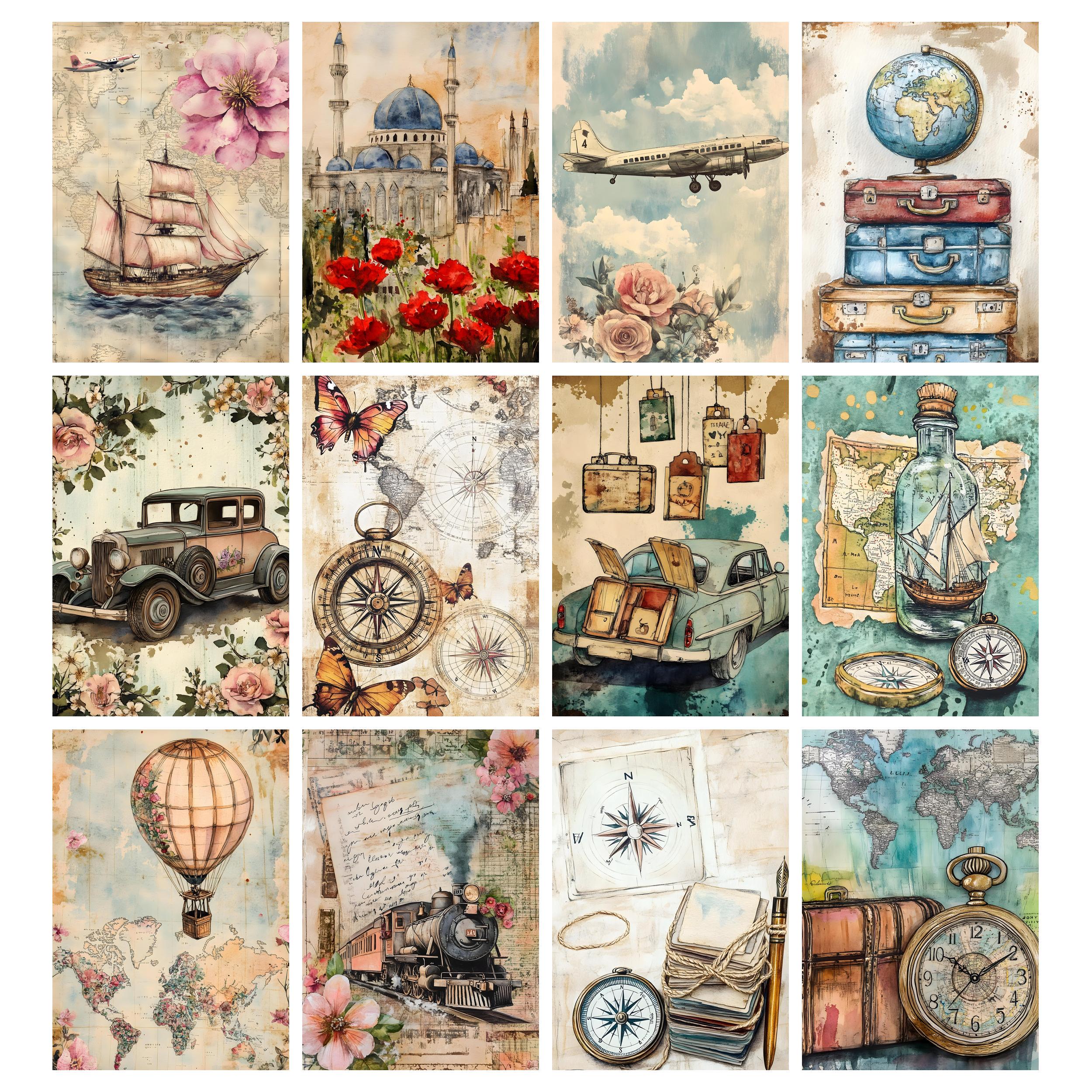 Retro Travel Junk Journal Pages, Vintage Vacation Printable Ephemera ...