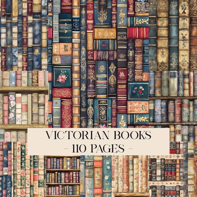 Victorian Books Digital Papers, Reading Scrapbook Background Kit ...