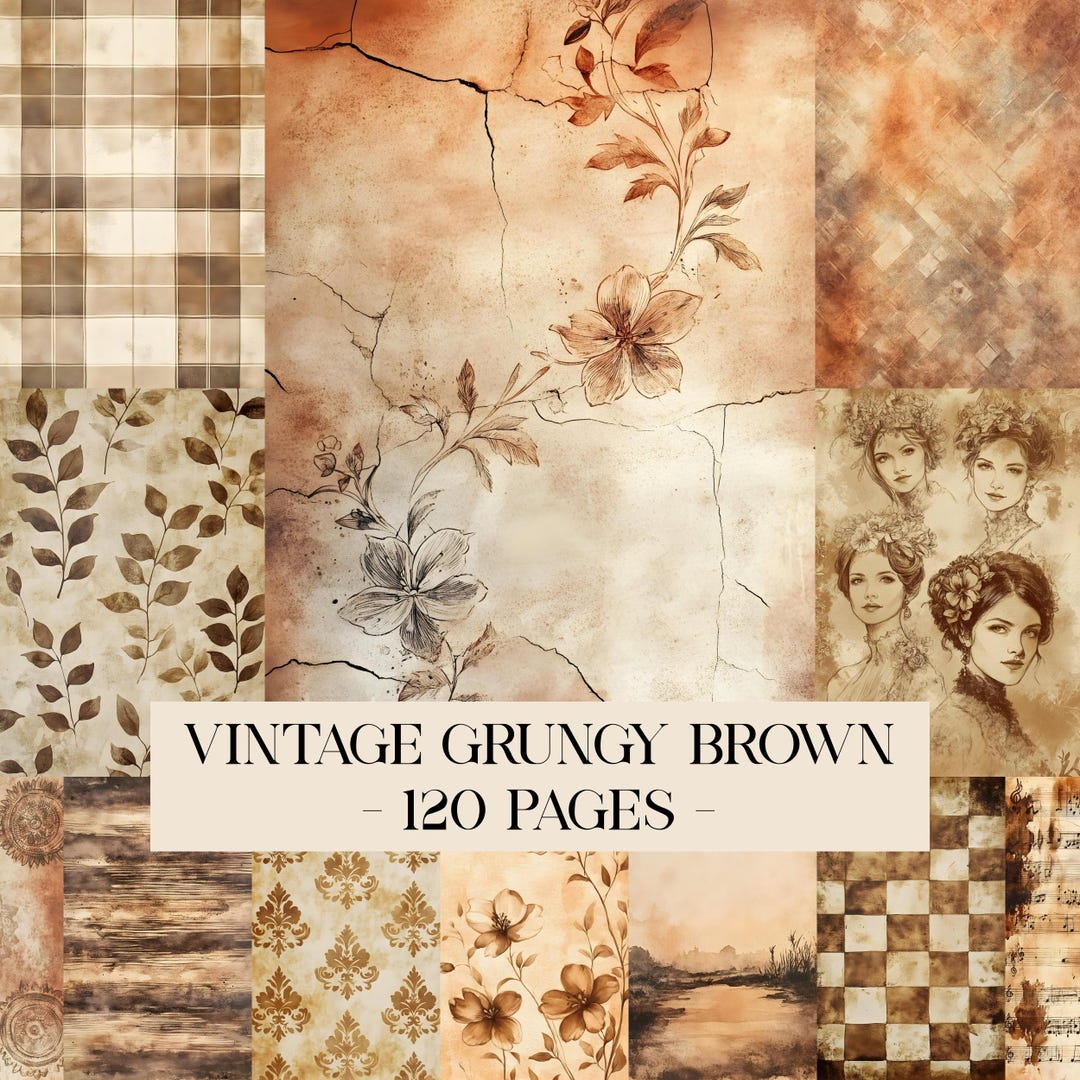 Junk Journal Vintage Grungy Brown Digital Decorative Floral, Neutral ...