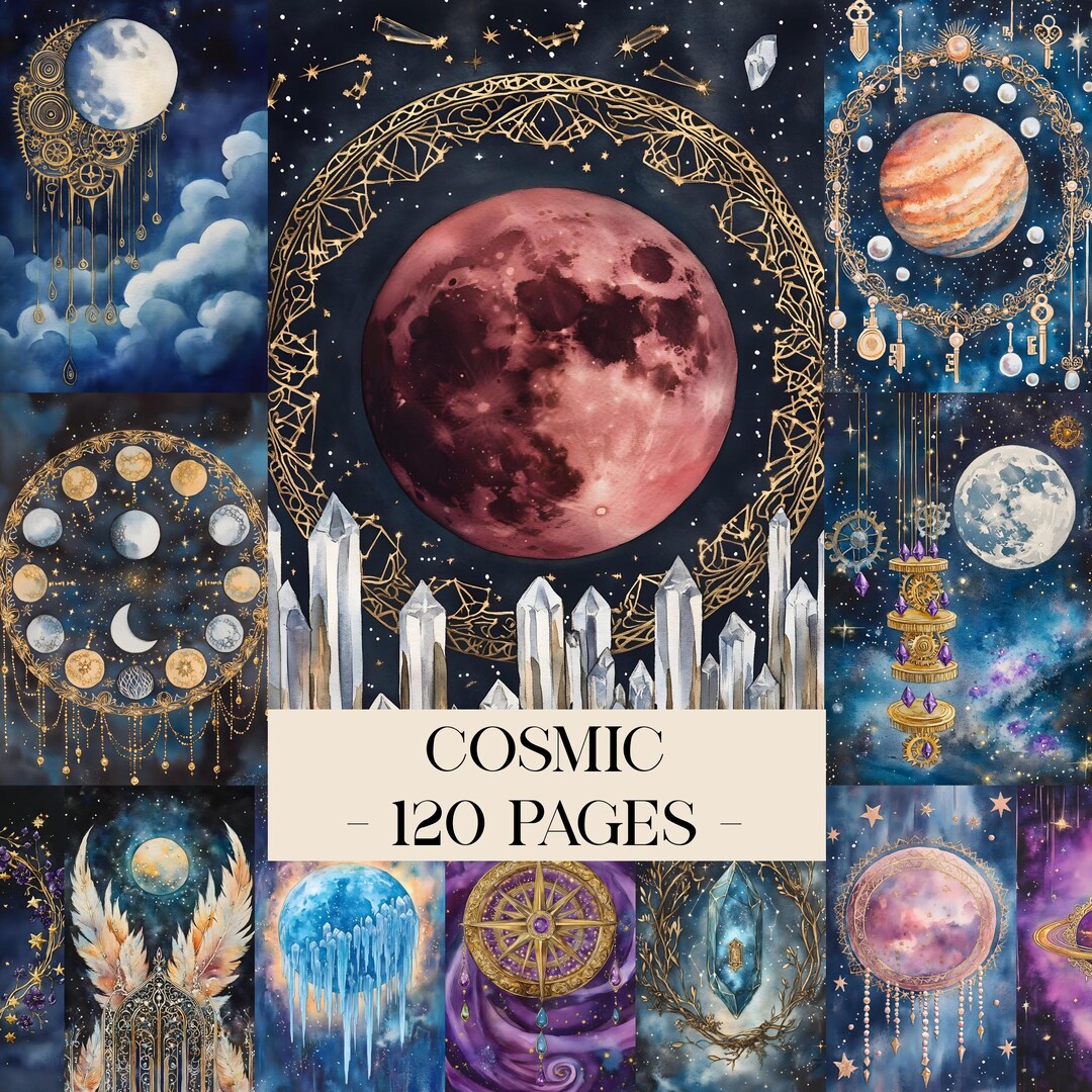 Cosmic Junk Journal Pages, Celestial Pages, Mystical Journal, Moon ...