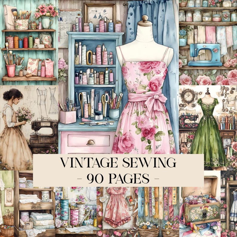 Vintage Sewing Junk Journal Pages, Seamstress Printable, Lace Collage ...