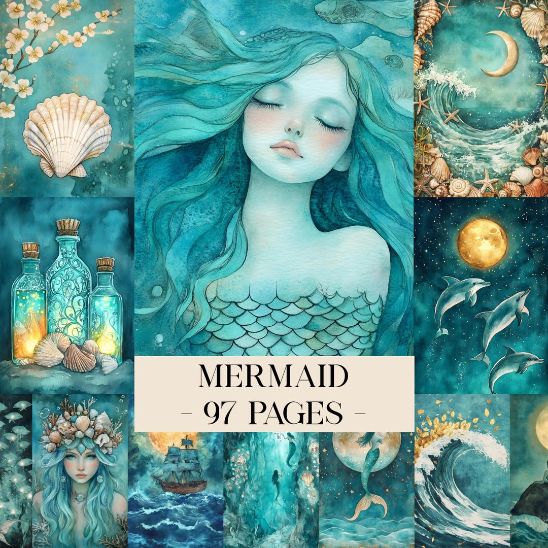 Mermaid Pages, Mermaid Junk Journal Kit, Ocean Digital Paper, Sea ...