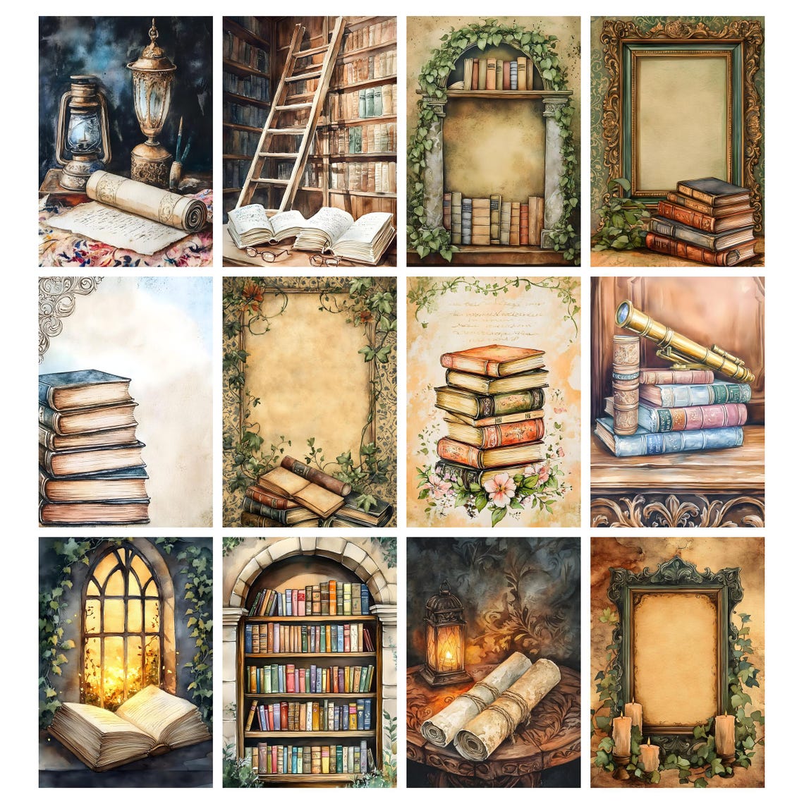 Antique Library Printable Pages, Book Junk Journal Kit, Vintage ...