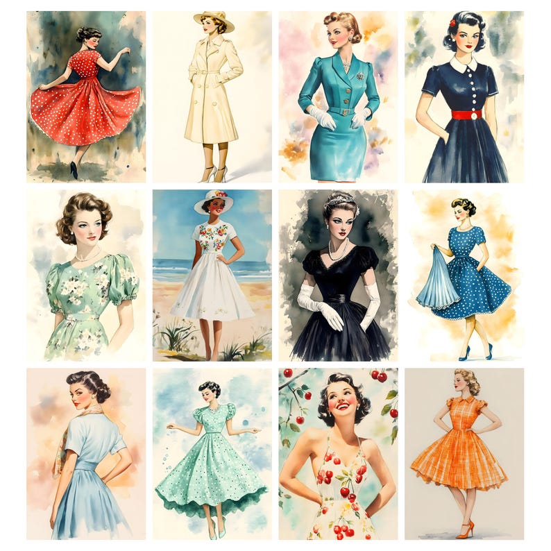 50s Women Paper Dolls, Retro Lady Junk Journal Pages, Digital Ephemera ...