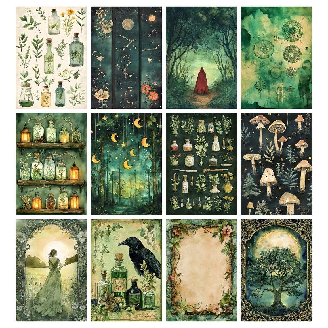Sacred Pagan Junk Journal Pages, Digital Scrapbook Paper, Green Witch ...