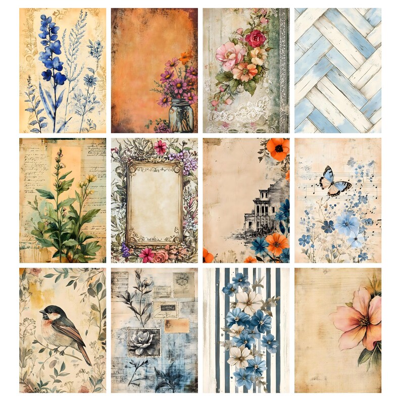 Vintage Timeless Filler Pages, Scrapbook Junk Journal Pages Wall Art ...