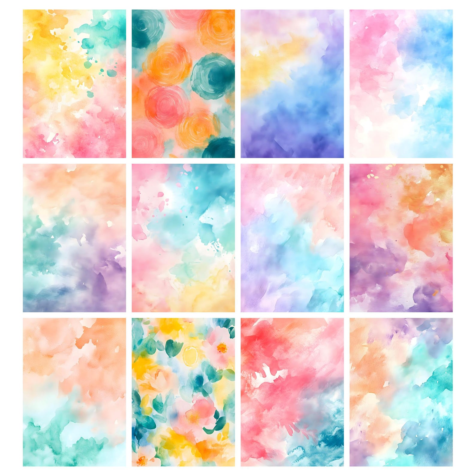 Pastel Watercolor Pattern, Pastel Digital Paper, Rainbow Watercolor ...