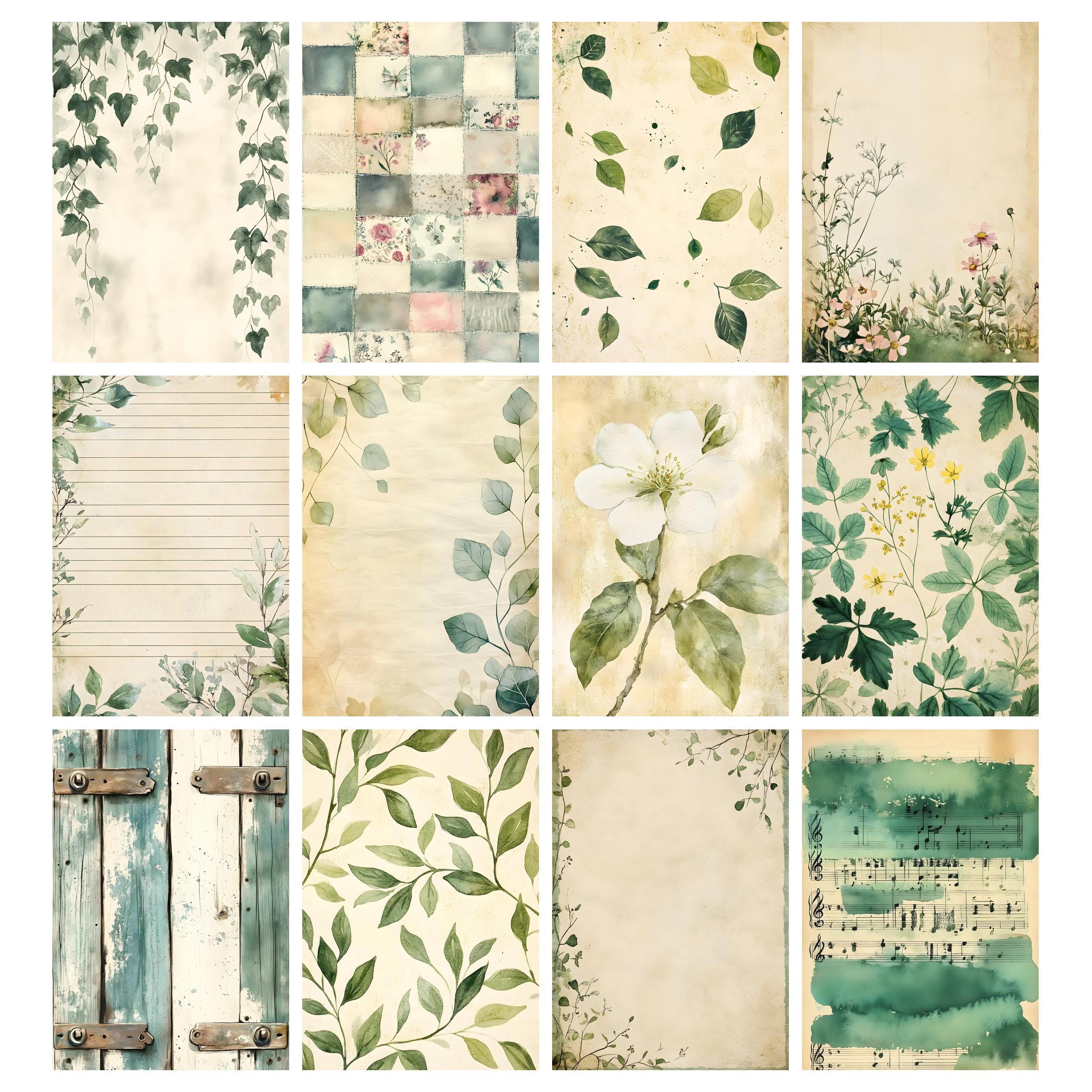 Creamy Sage Green Junk Journal Filler Pages, Abstract, Polka Dots ...