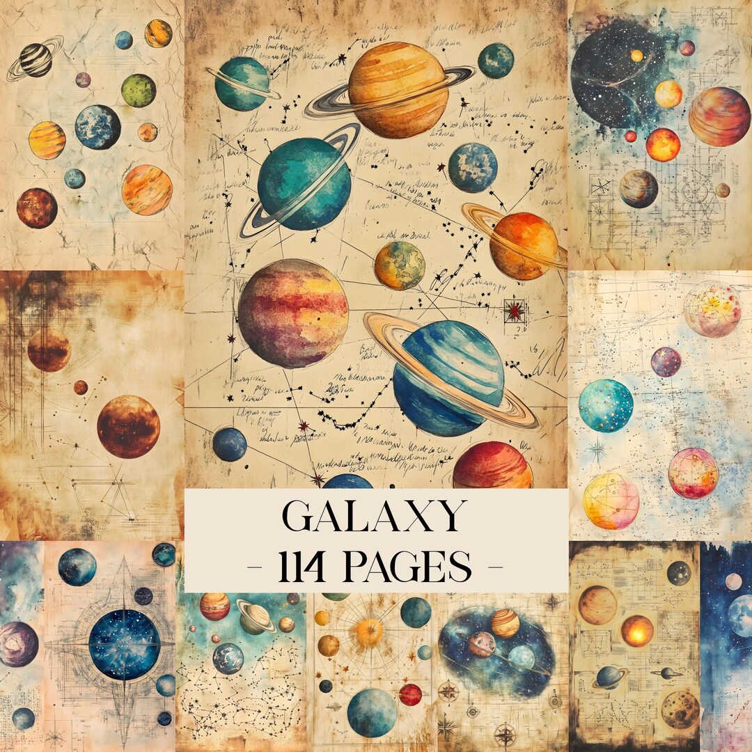 Galaxy Junk Journal Pages, Digital Scrapbook Paper Kit, Celestial ...