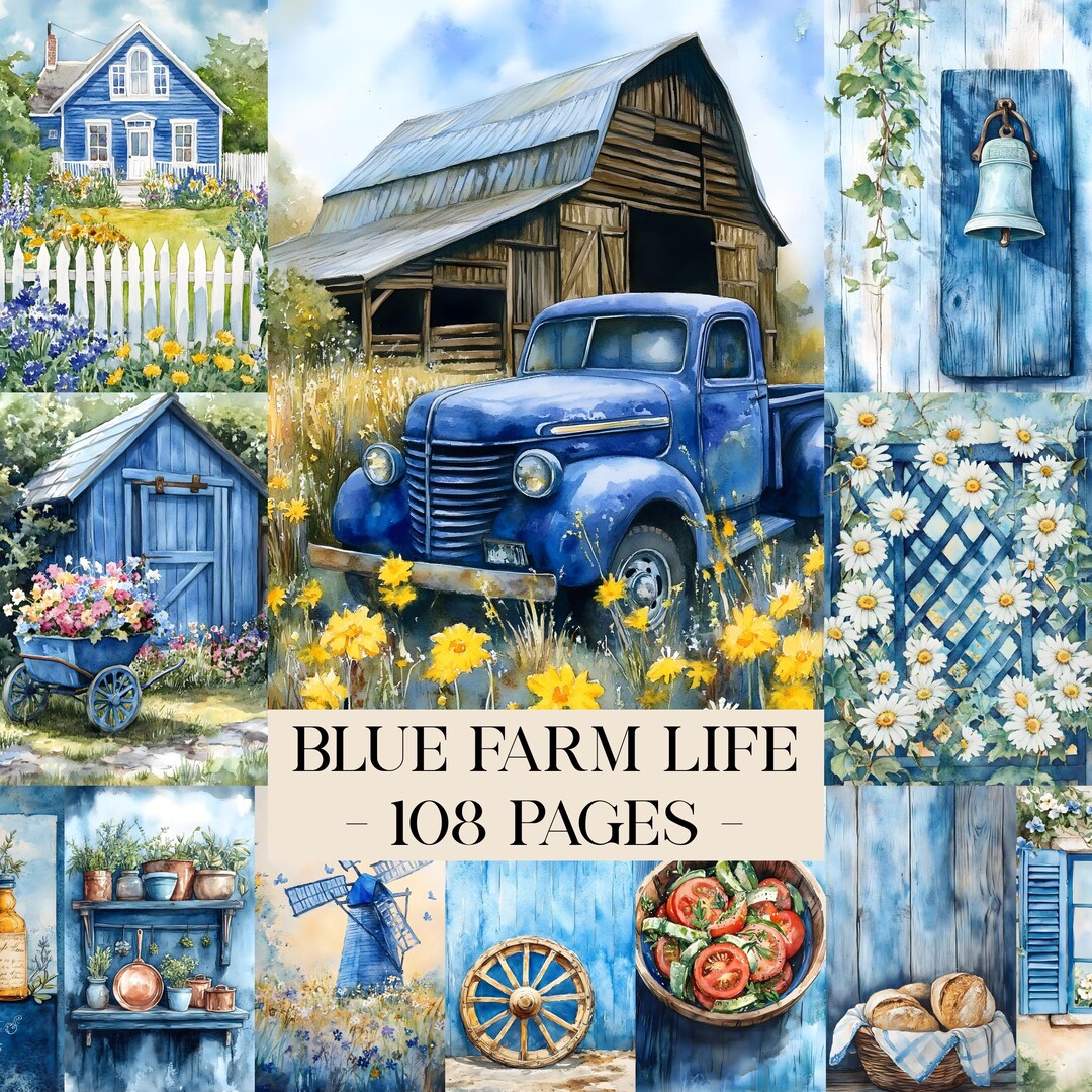 Rustic Cottage Blue Farm Life Junk Journal Pages, Shabby French ...