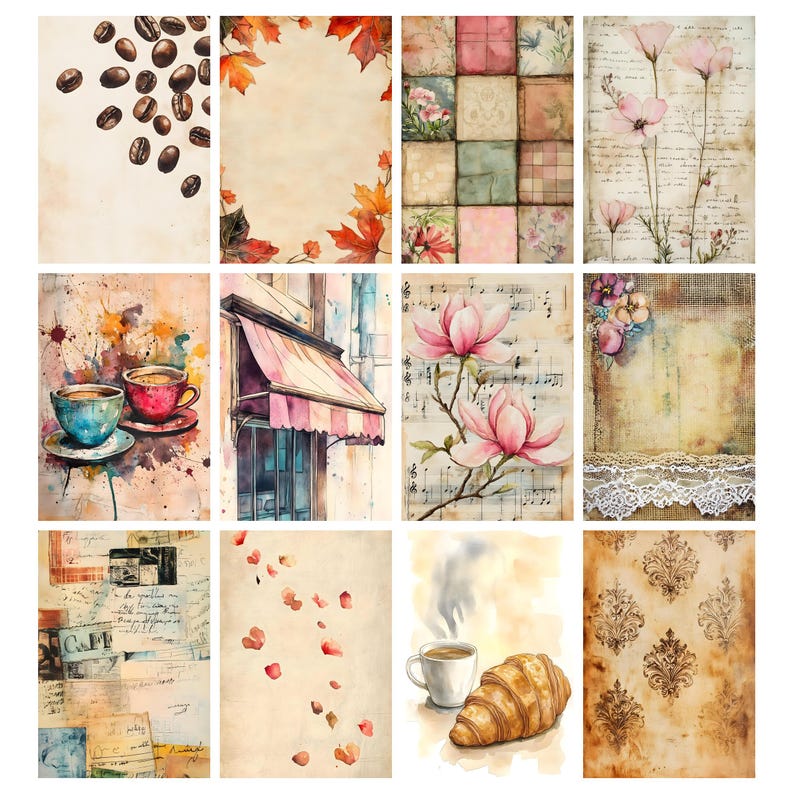 Cafe Au Lait Junk Journal Paper Kit, Coffee Beans Shop, Digital ...