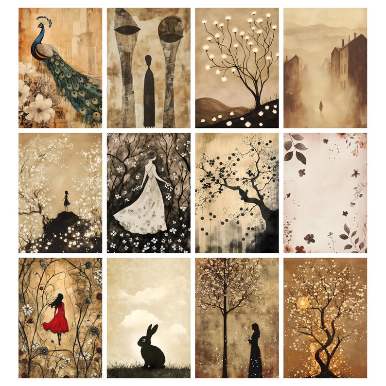 Neutral & Quirky Backgrounds, Whimsical Junk Journal Pages, Floral ...