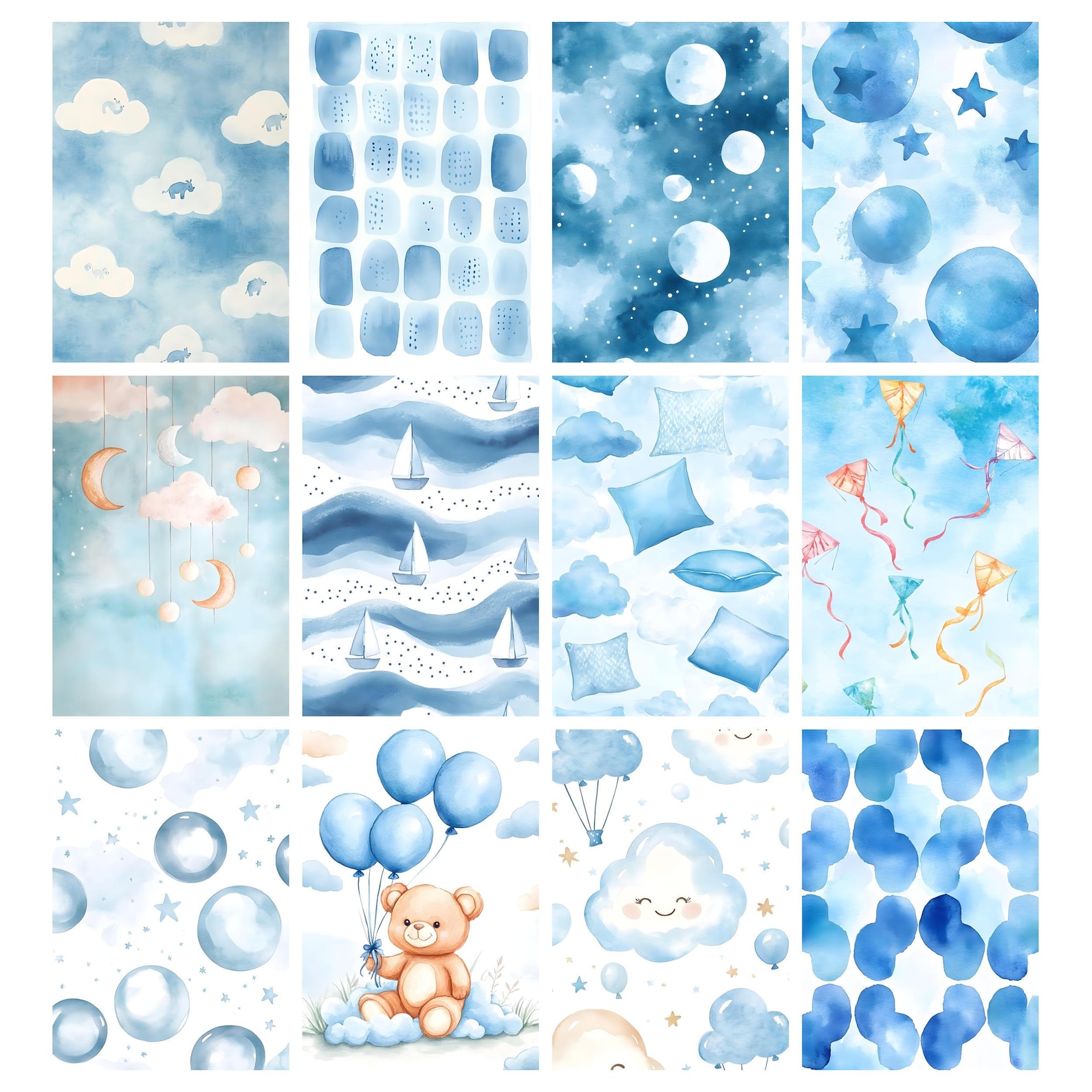 Baby Boy Digital Digital Paper Pack, Blue Baby Shower, Baby Junk ...