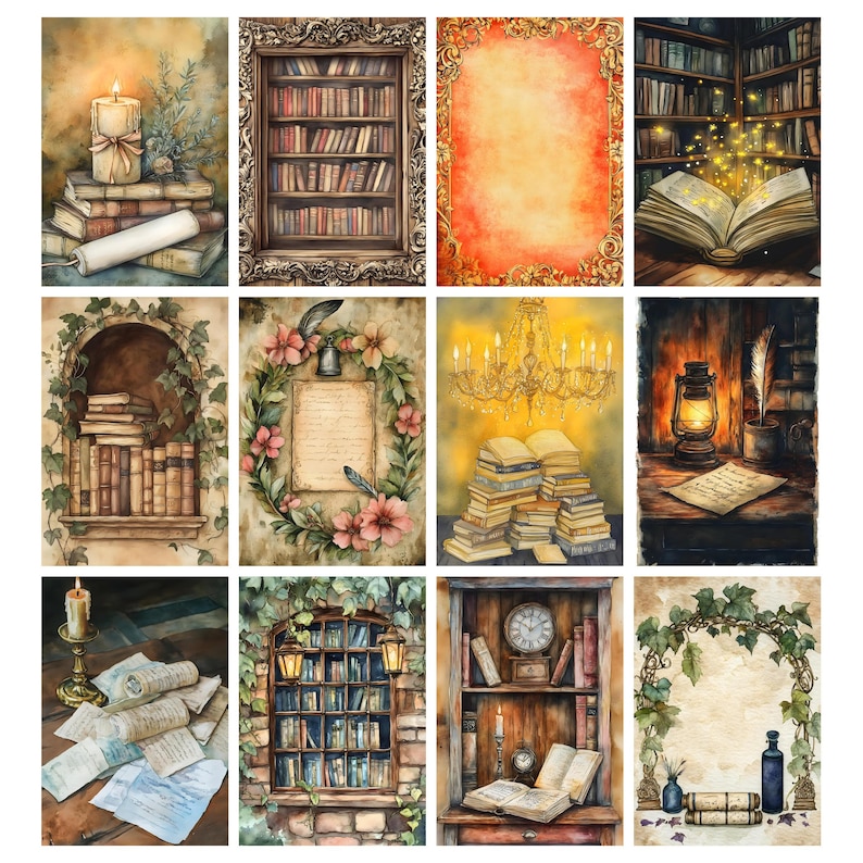 Antique Library Printable Pages, Book Junk Journal Kit, Vintage ...