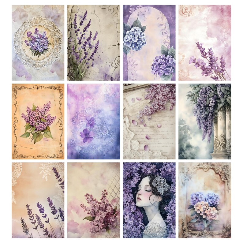 Vintage Lilac Junk Journal Pages, Floral Lace Journal, Lavender Flowers ...