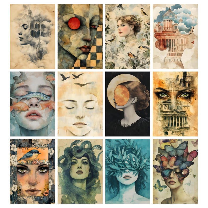 Vintage Surreal Faces Collage, Abstract Eye Junk Journal Pages ...