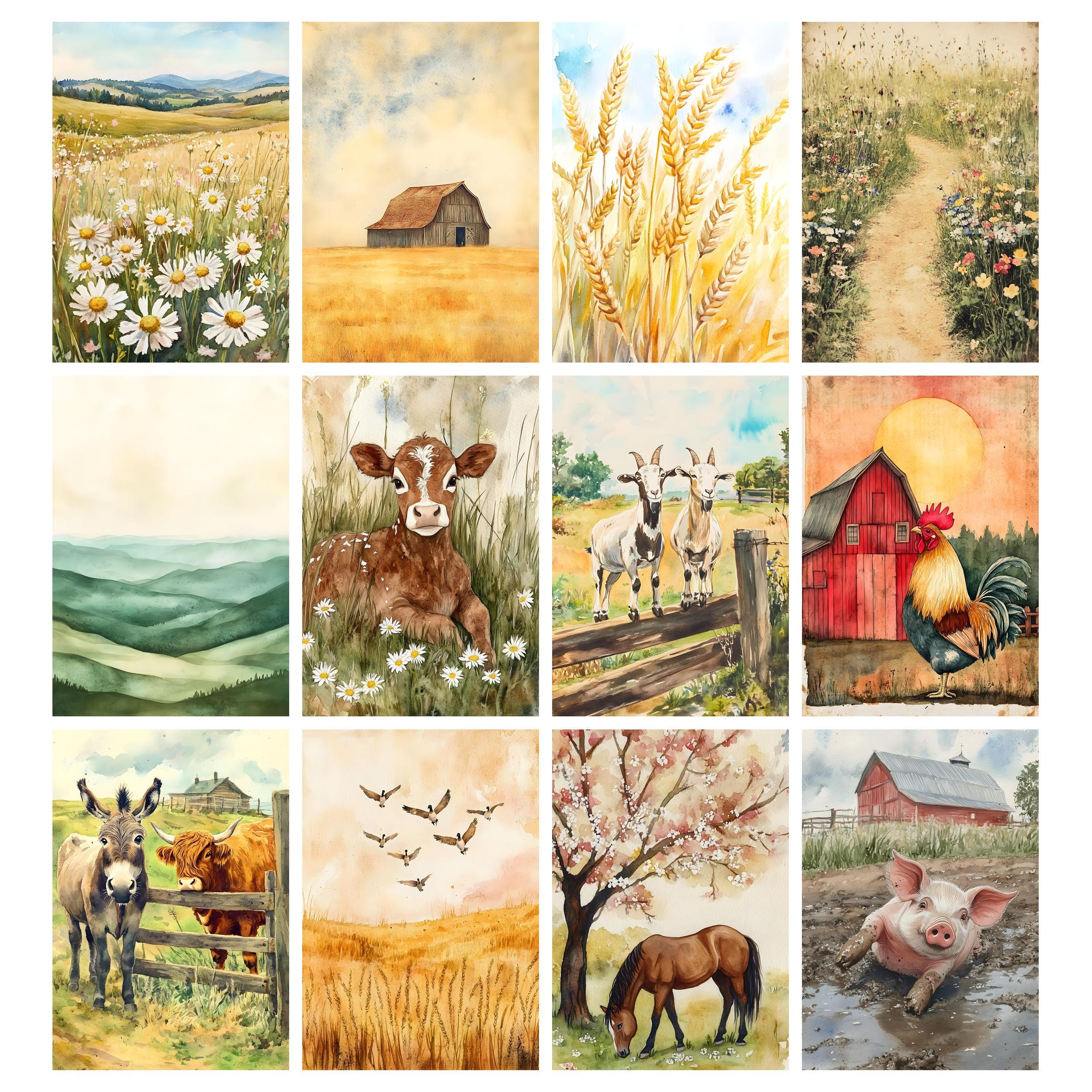 Farm Junk Journal Pages, Digital Watercolor Countryside Paper ...