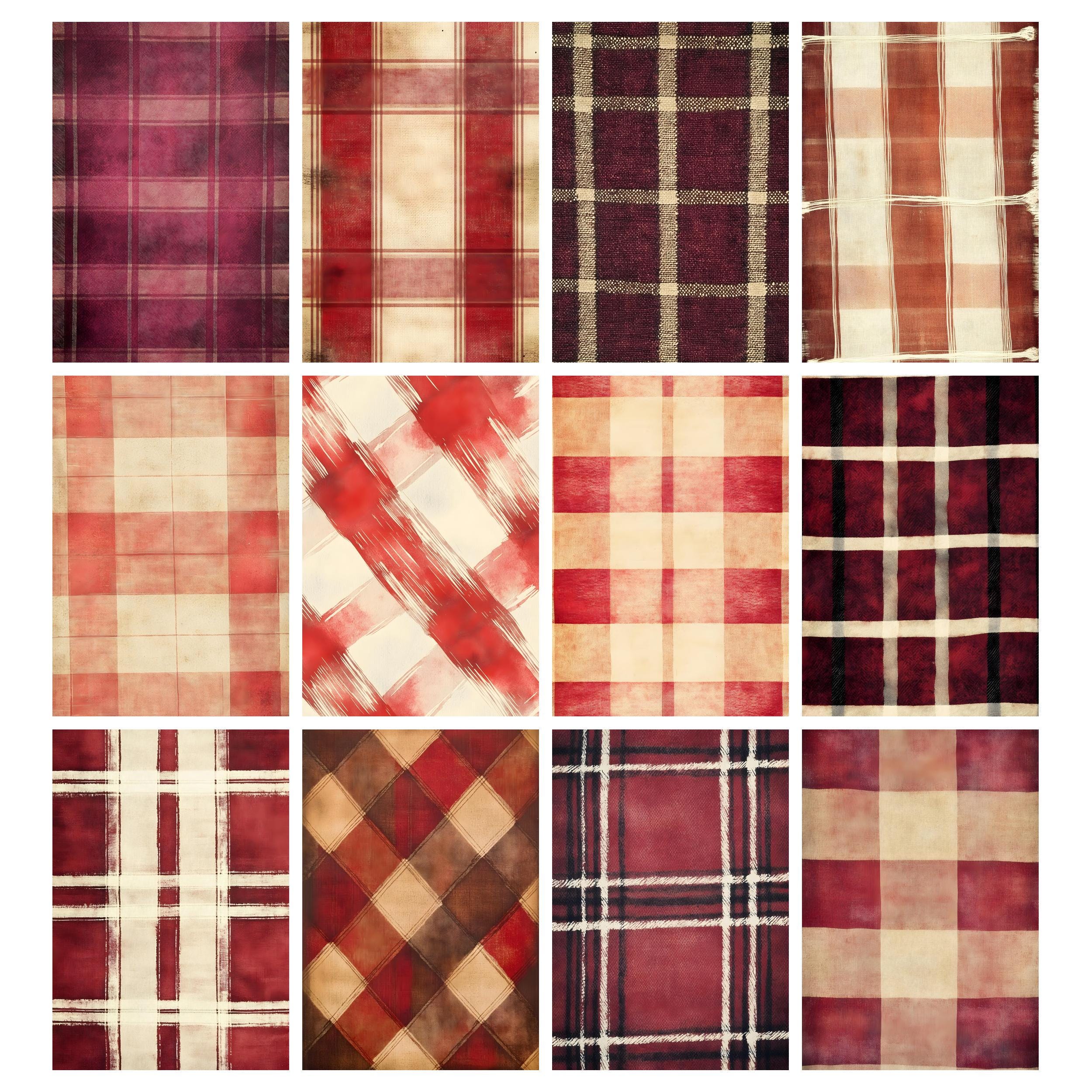 Vintage Red Plaid Junk Journal Pages, Tartan Digital Papers, Plaid ...
