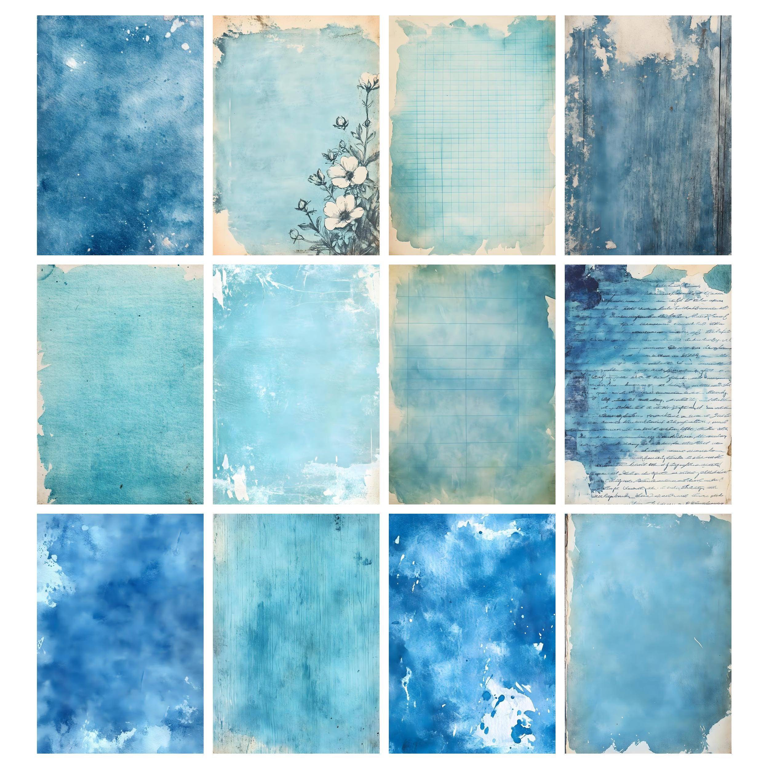 Vintage Blue Printable Paper, Blue Junk Journal Pages, Shabby Chic ...