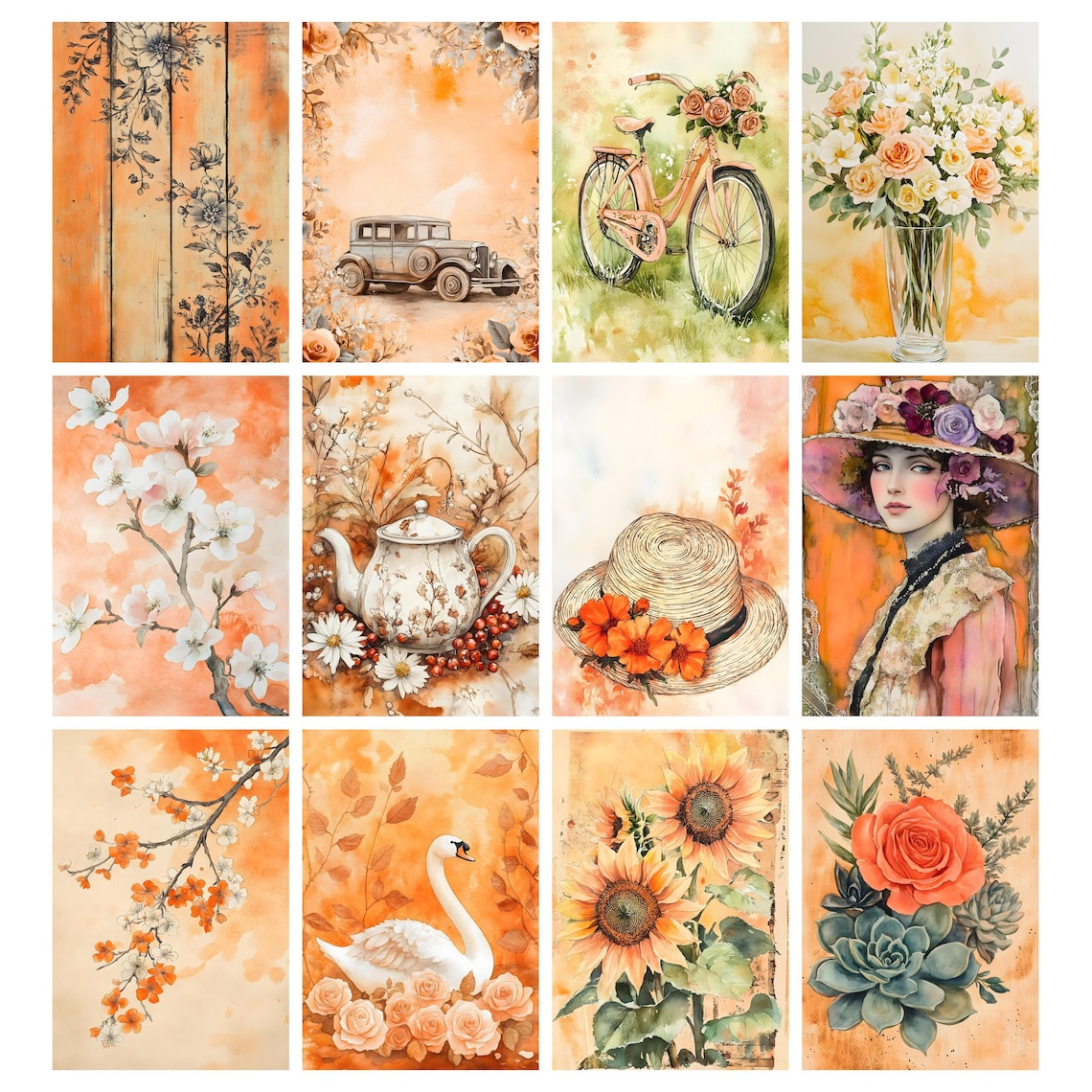 Gentle Orange Pages for Scrapbook and Junk Journal, Digital Paper ...
