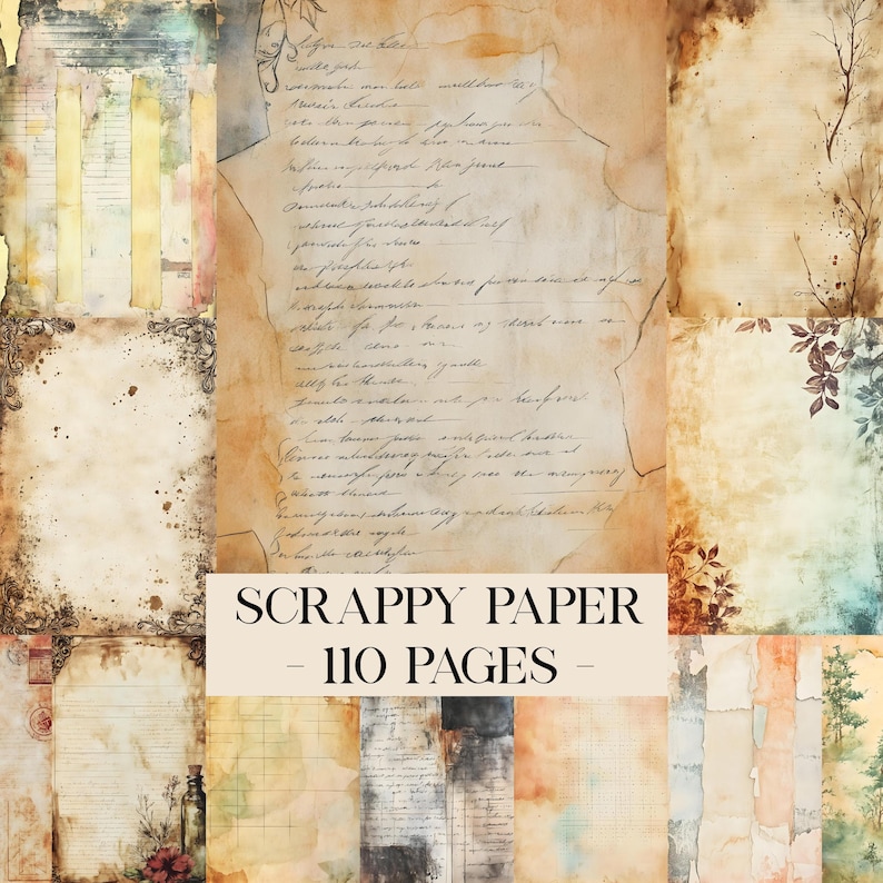 Scrappy Stacked Journal Pages, Layered Vintage Ephemera, Neutral ...