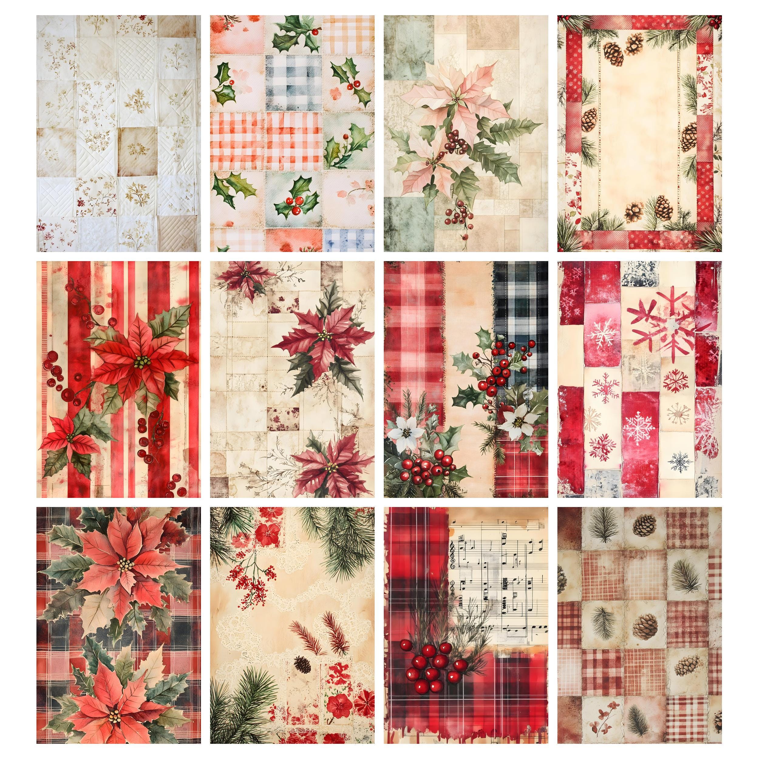 Christmas Patchwork Paper, Junk Journal Pages, Scrapbooking, Collage ...